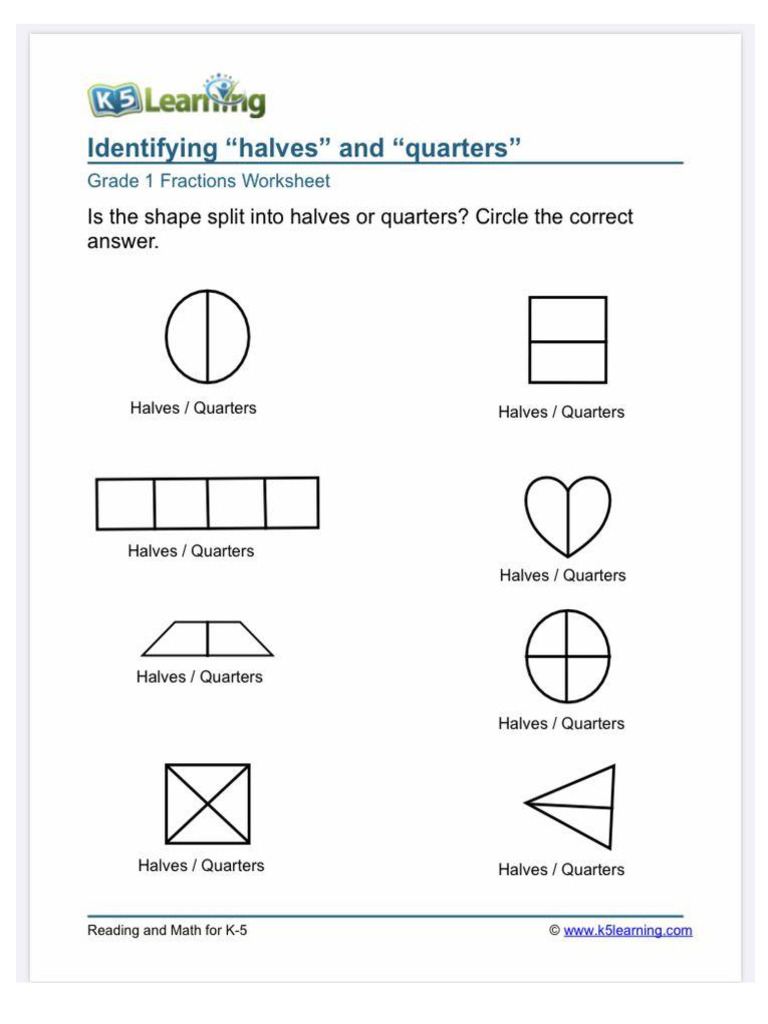 1st Grade Fractions - Math Worksheets - K5 Learning | PDF
