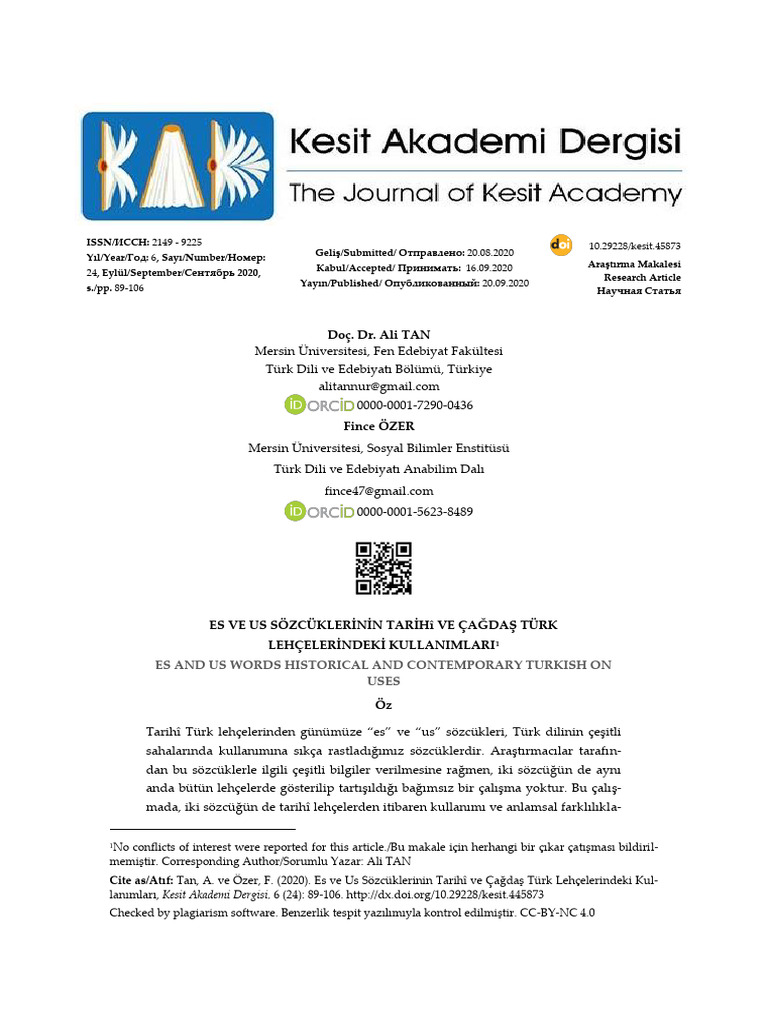 Es Ve Us S ZC Kler N N Tar H Ve A Da T RK Leh Eler Ndek Kullanimlari (#840627) - 1448047 | PDF