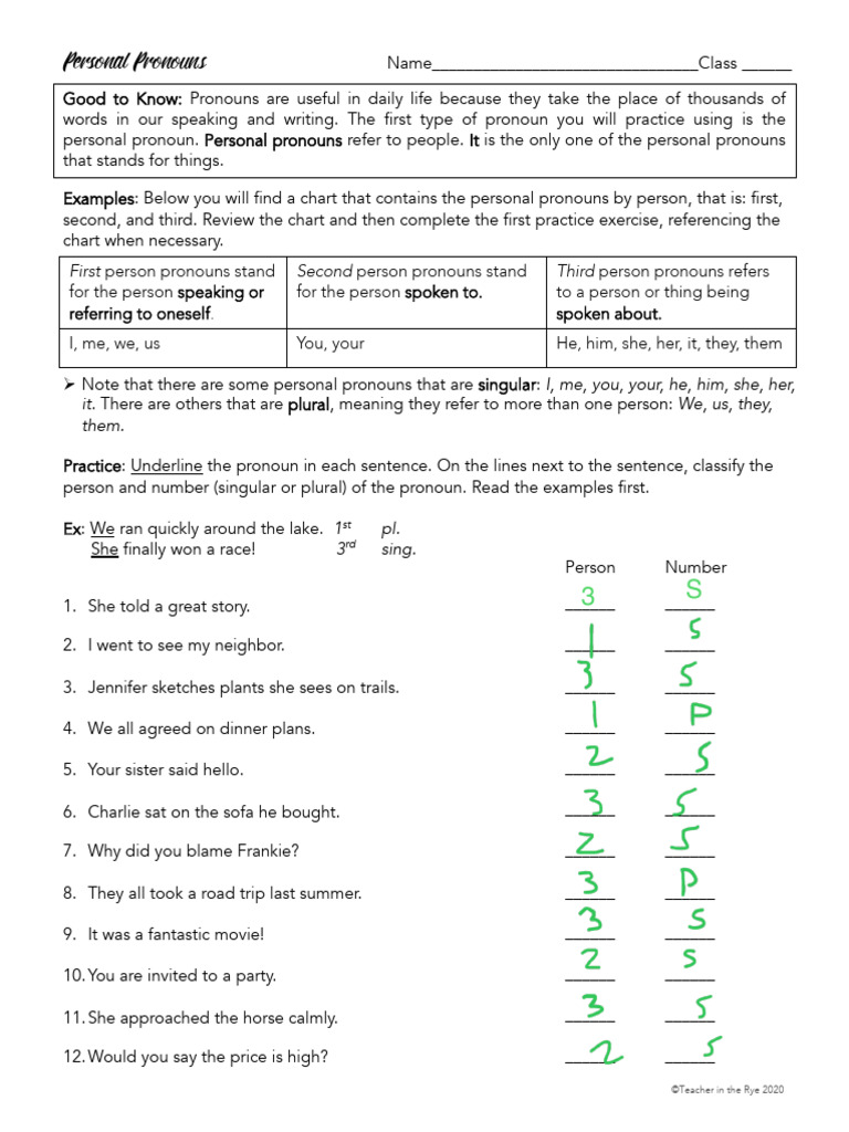 Personal Pronouns Practice Exercise | PDF | Pronoun | Plural