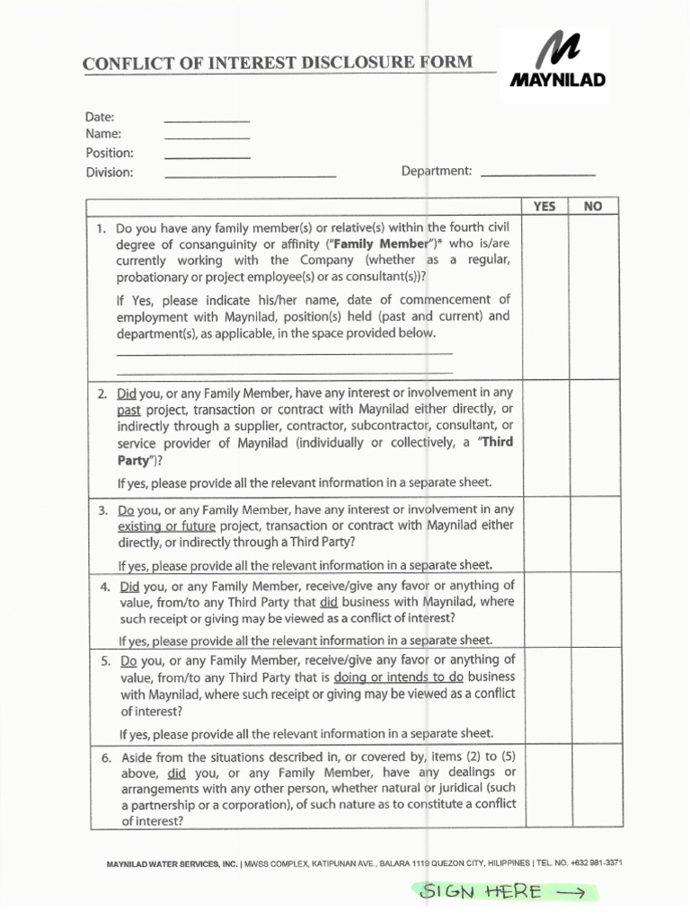 COI Declaration Form SAMPLE ONLY | PDF