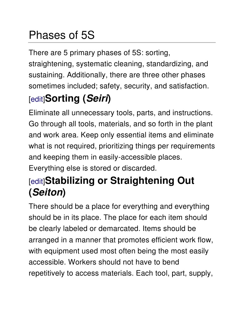 Phases of 5S | PDF | Lean Manufacturing | Operations Management