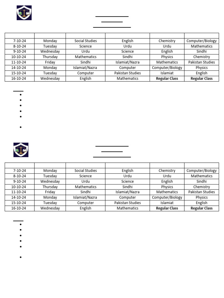 1st Assessment Timetable 2024 | PDF