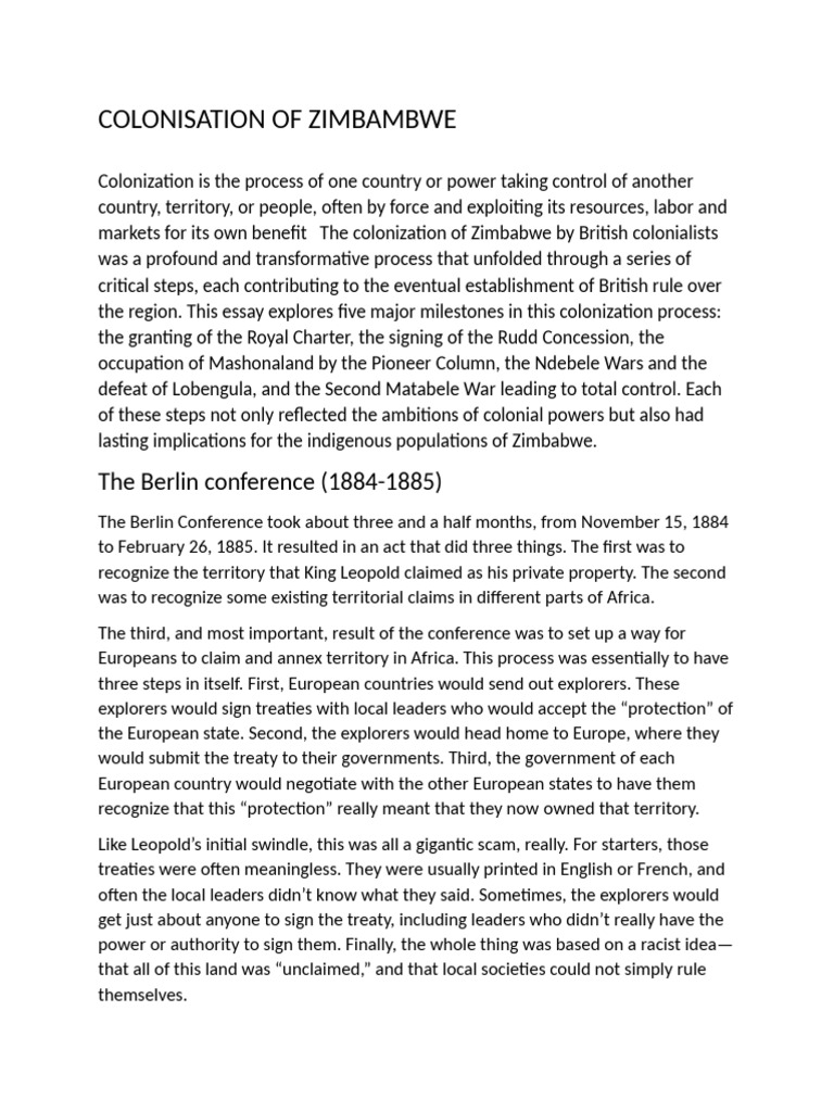 Key Milestones in Zimbabwe's Colonization | PDF