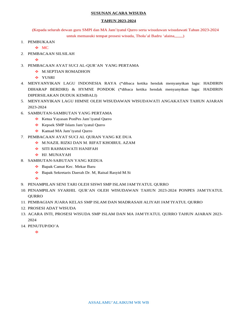 SUSUNAN ACARA WISUDA Sekolah | PDF