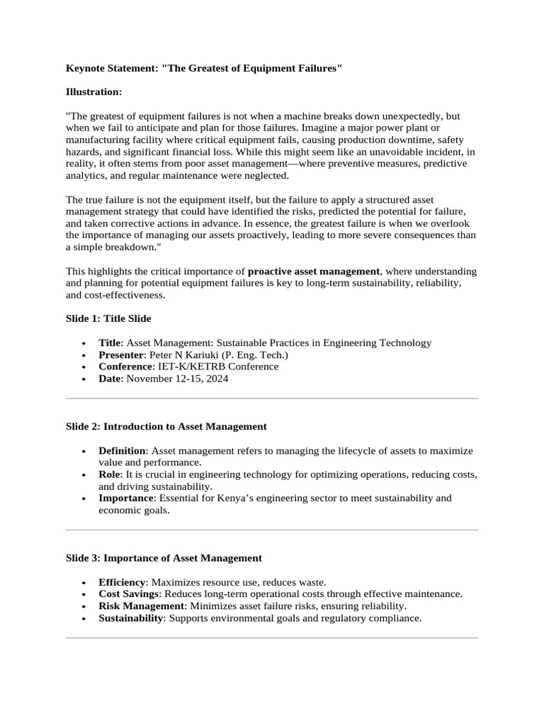Assets Management Presentation | PDF | Asset Management | Reliability Engineering