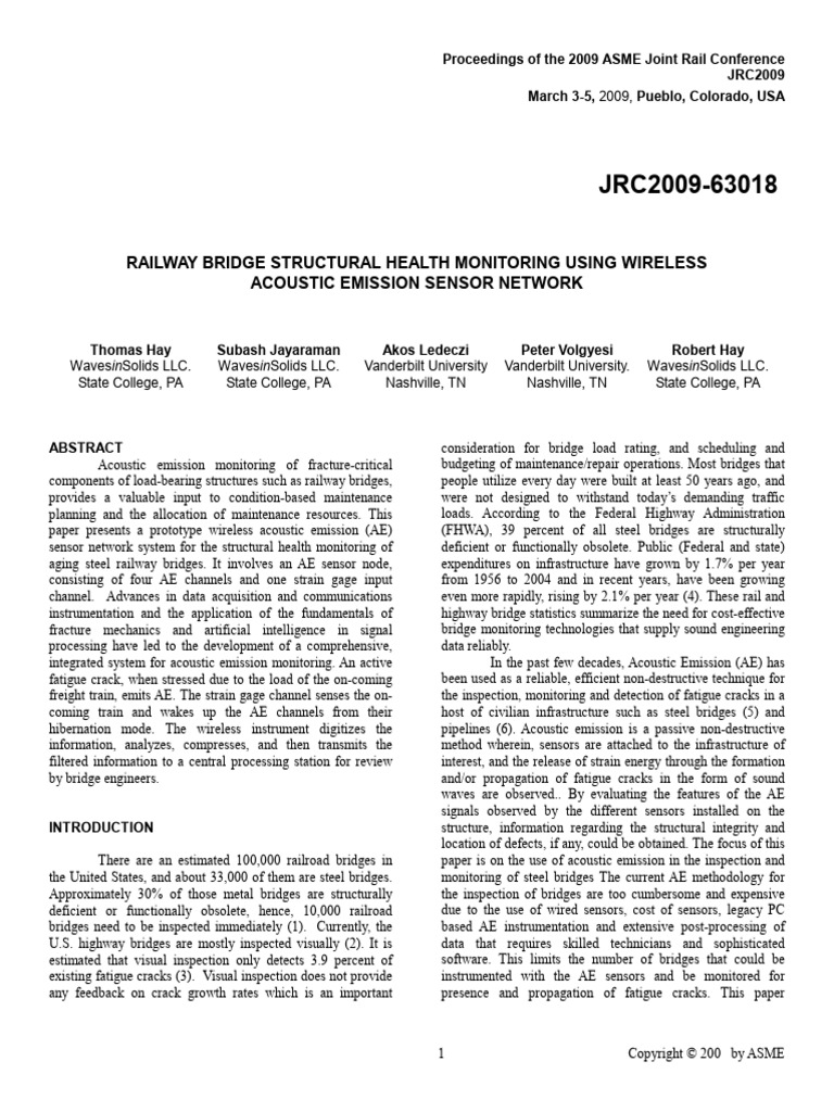 Railway Bridge Structural Health Monitoring Using Wireless Acoustic Emission Sensor Network ...