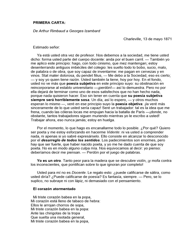 Cartas de Rimbaud a Izambard y Demeny | PDF | Arthur Rimbaud | Pensamiento