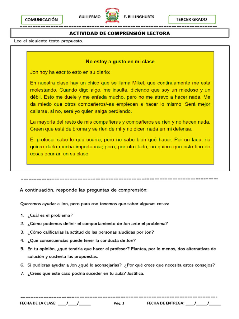 Comprensión Lectora: Caso de Jon | PDF