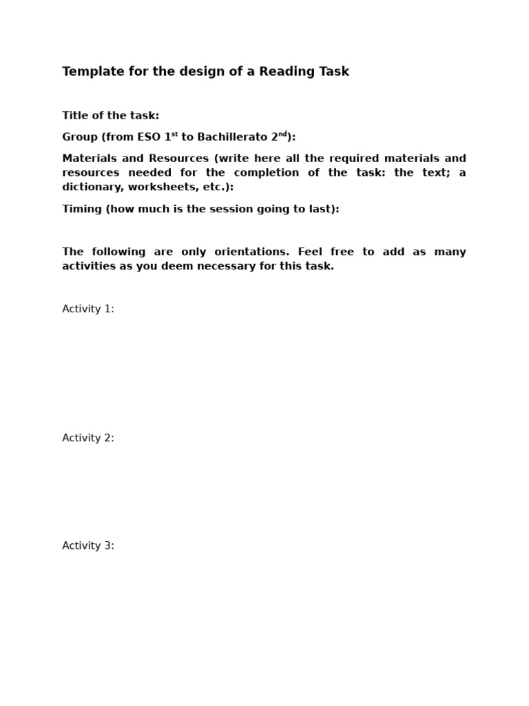 Template Design Reading Task | PDF
