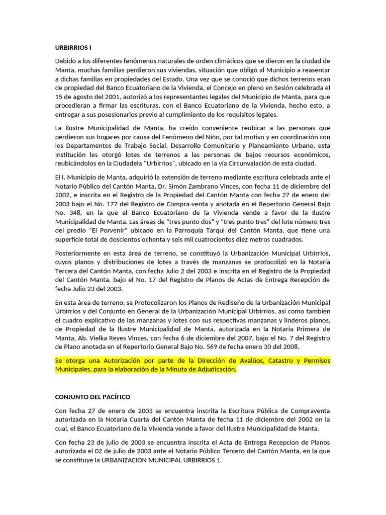 Reasentamiento y Urbanización en Manta | PDF | Derecho Civil (Common Law)