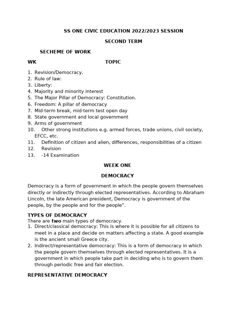 SS One Civic Education 2023 DHS | PDF | Constitution | Rule Of Law