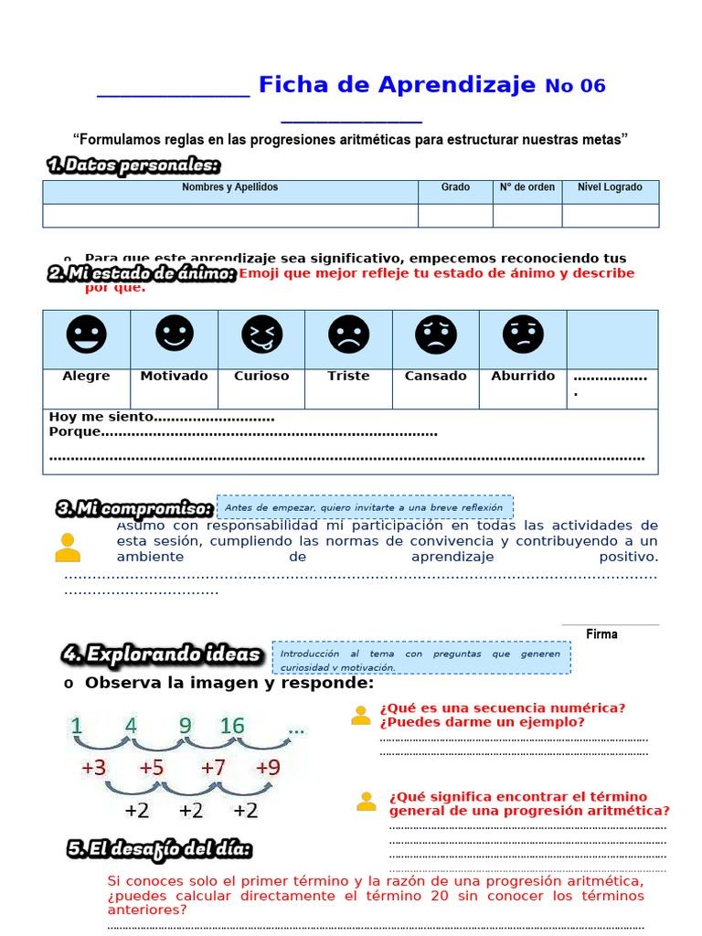 FICHA 06 - Formulamos Reglas en Las Progresiones Aritméticas para Estructurar Nuestras Metas ...