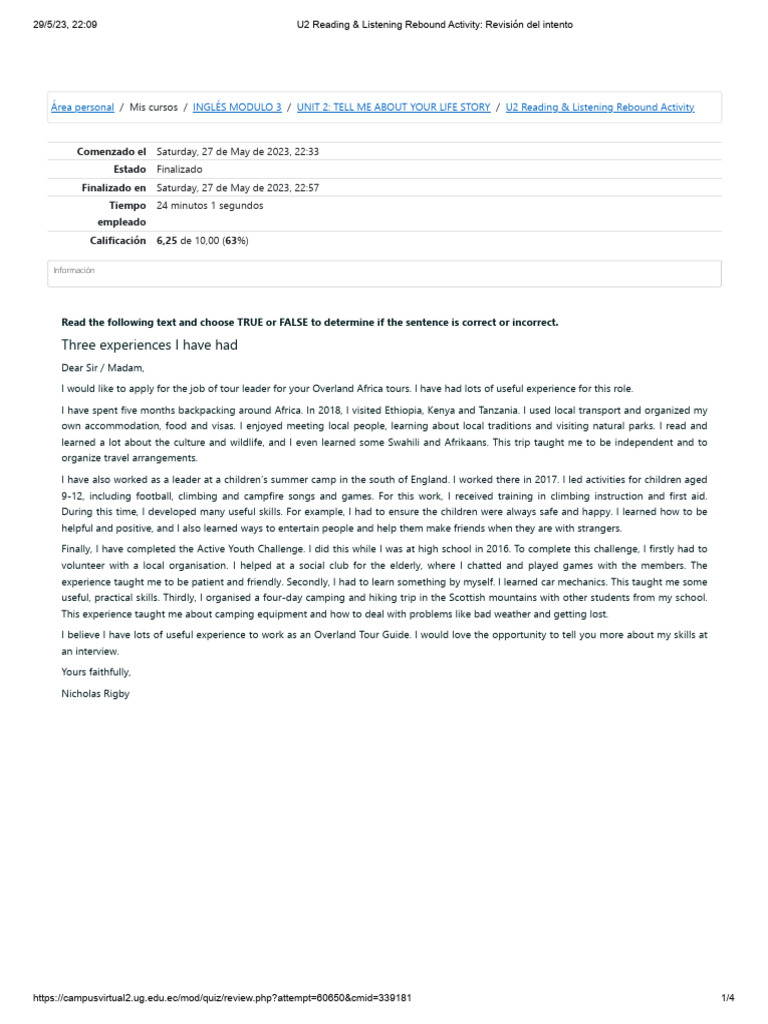 U2 Reading & Listening Activity Review | PDF