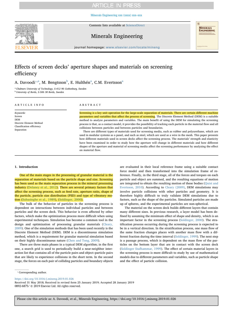 Effects of Screen Decks' Aperture Shapes and Materials On Screening ...