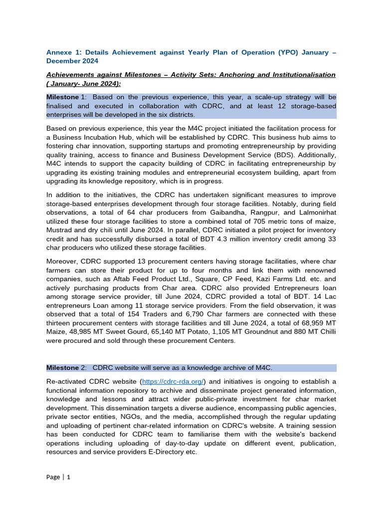 240717 M4C_Semester Report_ Jan-June 2024_Anchoring Institutionalization_Annex-1 | PDF