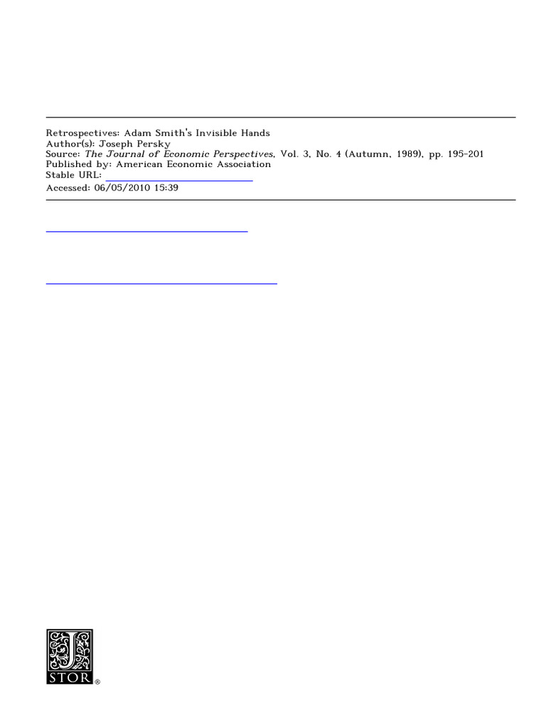 Persky, J. - Adam Smith's Invisible Hands | PDF | Capital (Economics ...