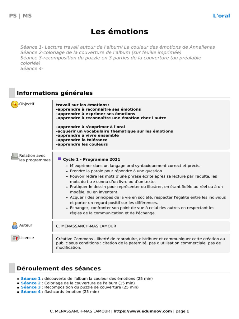 Activités sur les émotions en classe | PDF | Émotions | la communication