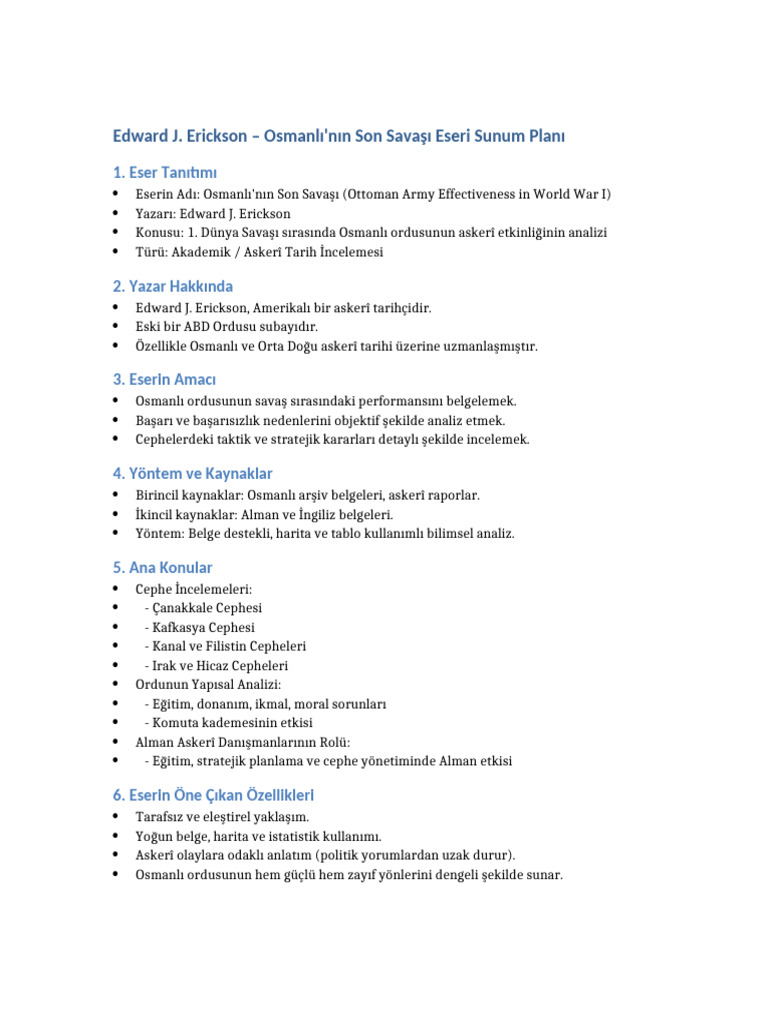 Edward Erickson Osmanlinin Son Savasi | PDF