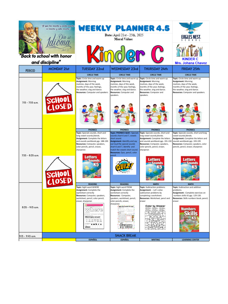 Weekly Planner: April 21-25, 2025 | PDF