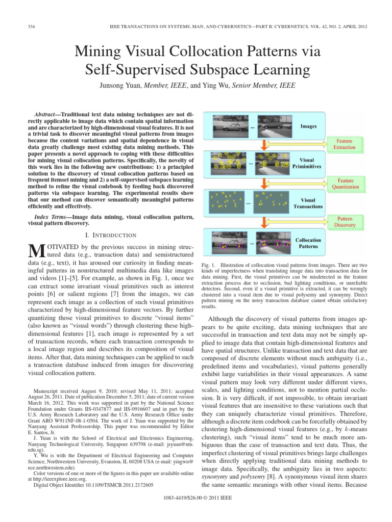 2012 Mining Visual Collocation Patterns via Self-Supervised Subspace Learning | PDF | Cluster ...