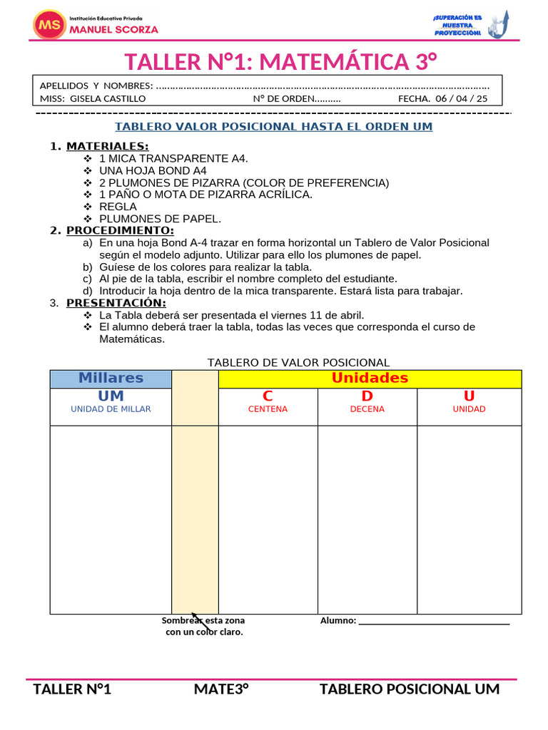 Taller1 Tablero Posicional Um Mate3° | PDF