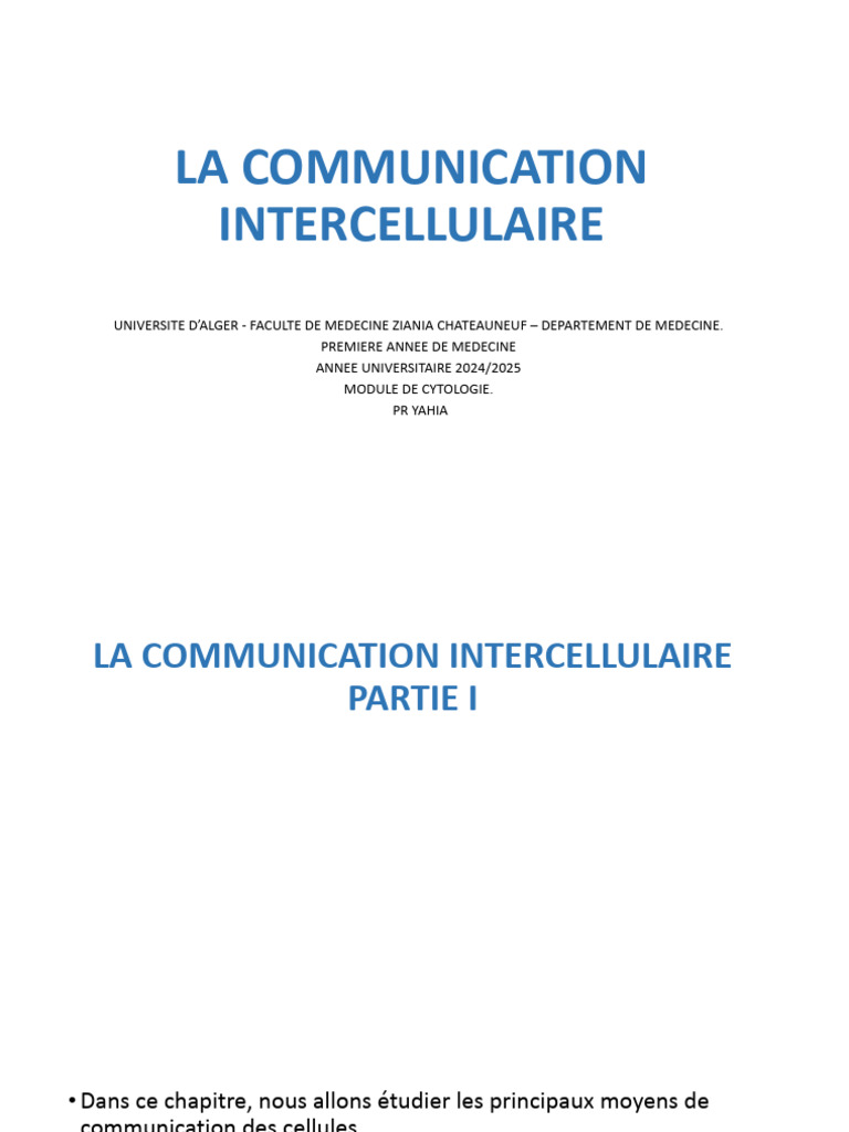 Communication Intercellulaire en Médecine | PDF | Signalisation ...
