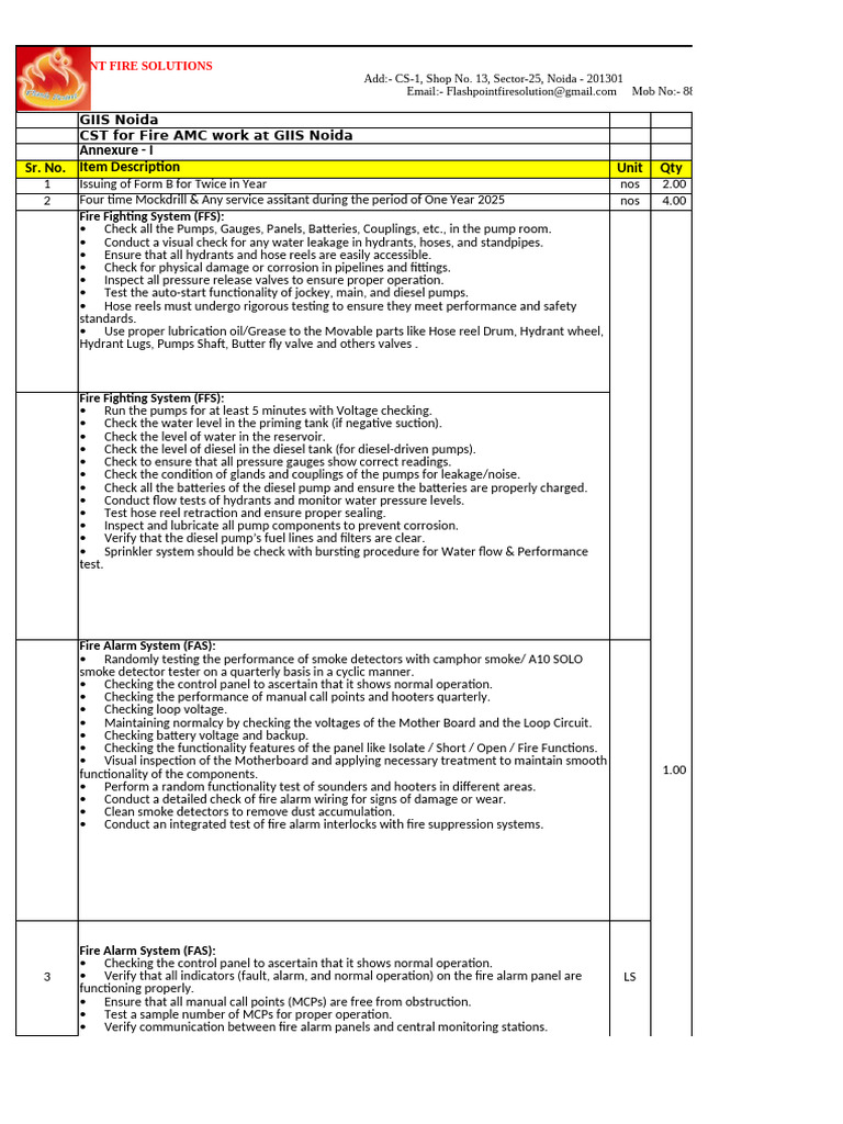 Revised Final BOQ - Fire AMC BOQ at GIIS Noida | PDF | Pump ...