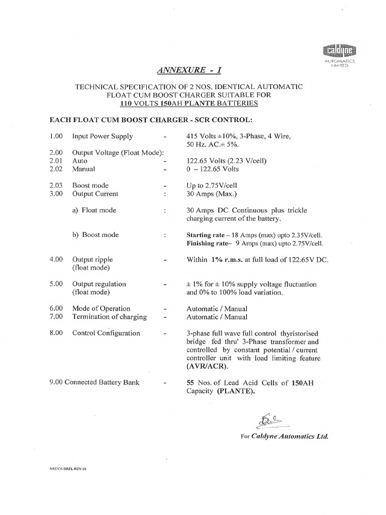 Battery & Battery Charger 30 AH - BRPL Pellet Plant Jajpur | PDF