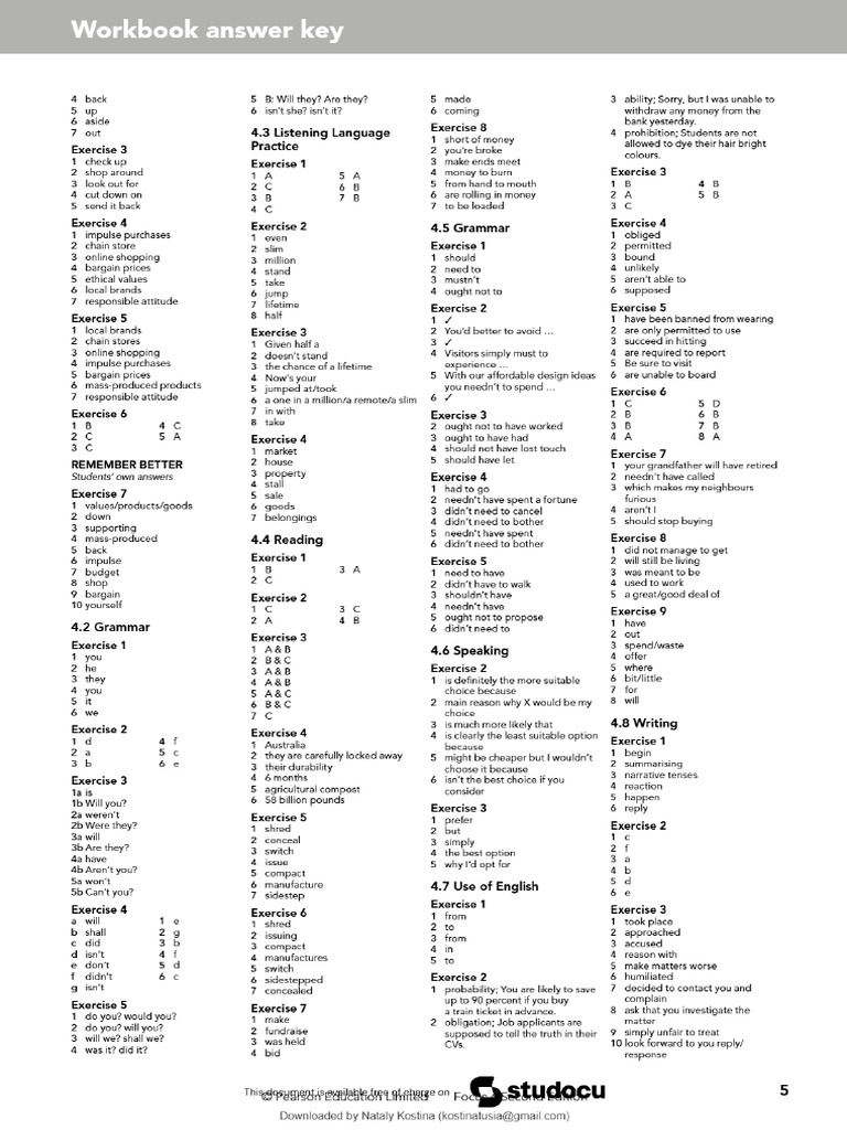 Focus 4 2E Workbook Answer Key | PDF