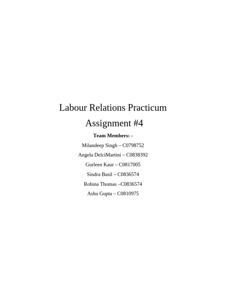 Labour Relations Practicum Assignment 4 | PDF | Behavioural Sciences | Psychological Concepts