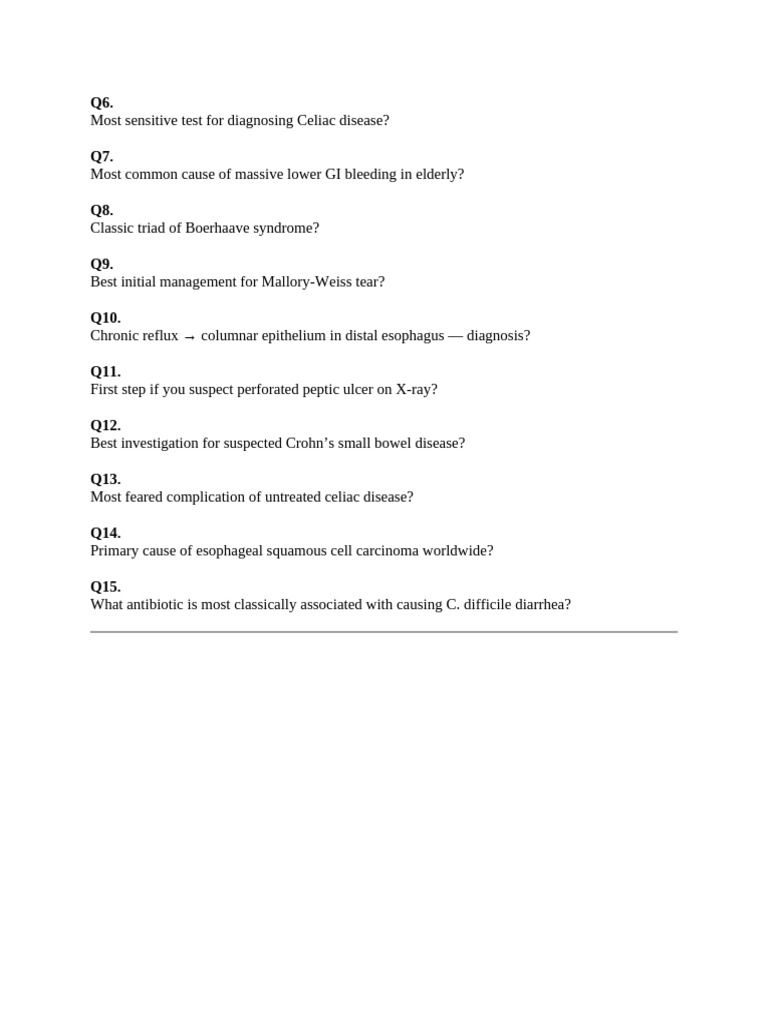 Key Medical Questions on GI Disorders | PDF