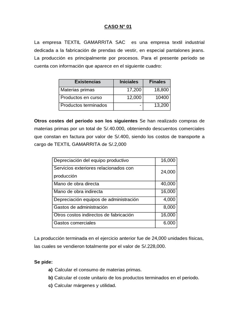 Casos para Aplicacion Costos Por Ordenes y Por Procesos | PDF | Producción y fabricación ...