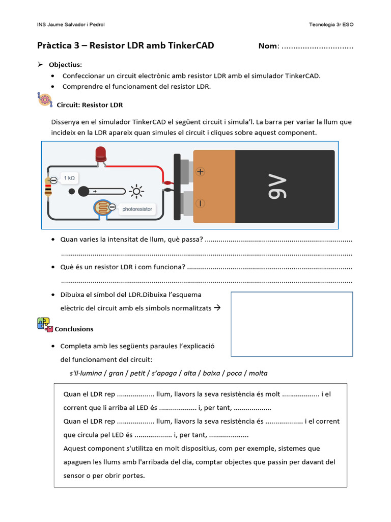 Pract 3-Simulació de circuits-LDR | PDF