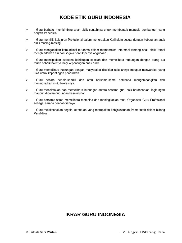 Contoh_Buku Kerja Guru 2_Kode Etik Guru; Ikrar Guru; Tata Tertib Guru ...