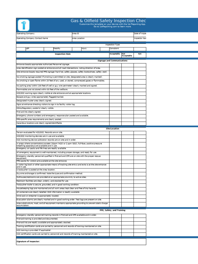 89 Gas and Oilfield Safety Inspection Checklist | PDF | Stairs ...