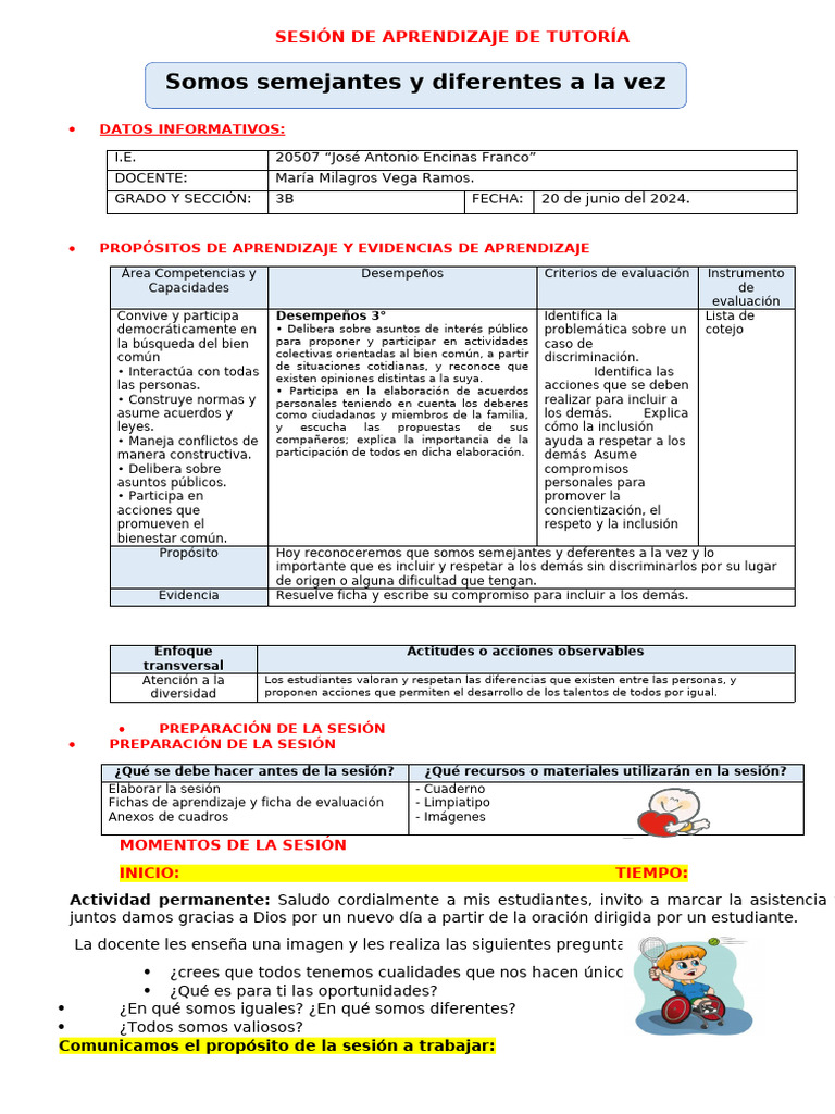 Inclusión y Diversidad en Tutoría 3B | PDF | Aprendizaje