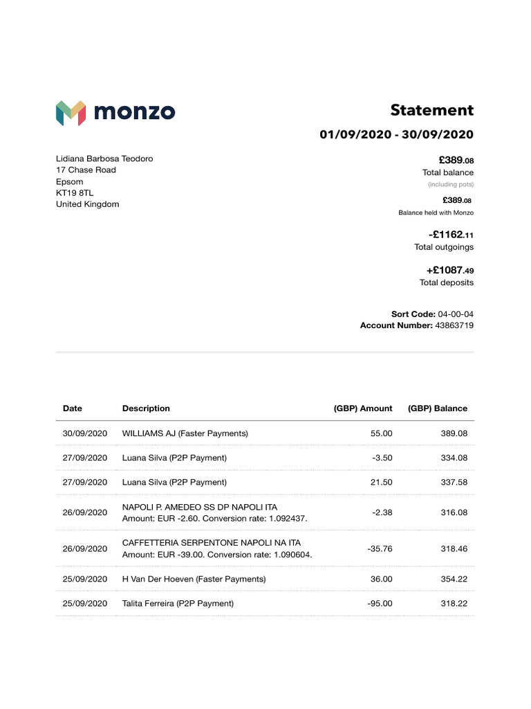 Monzo Bank Statement 2021 01 31 233215 | PDF | Financial Technology ...