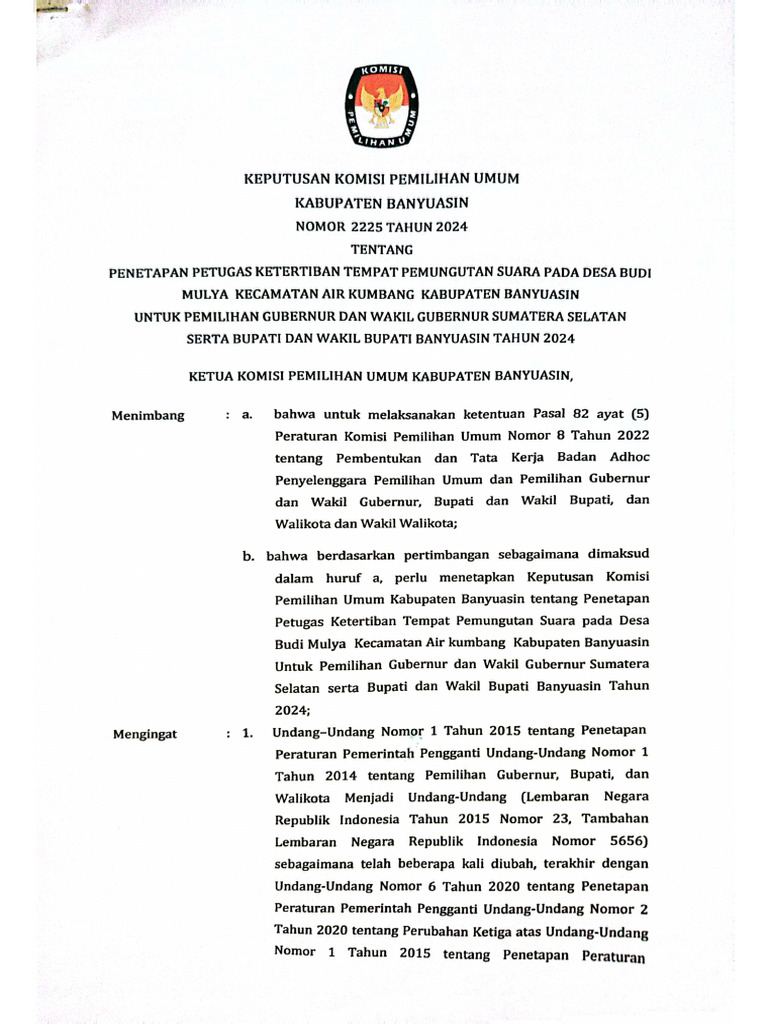 SK Kpu Linmas Pilkada 2024 | PDF