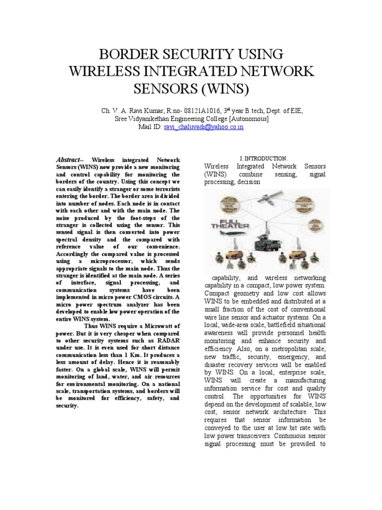 Border Security Using Wireless Integrated Network Sensors (Wins) | PDF ...