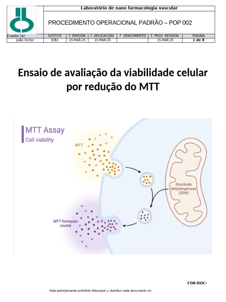 PROTOCOLO - Viabilidade Celular Por MTT | PDF | Metabolismo | Célula (Biologia)