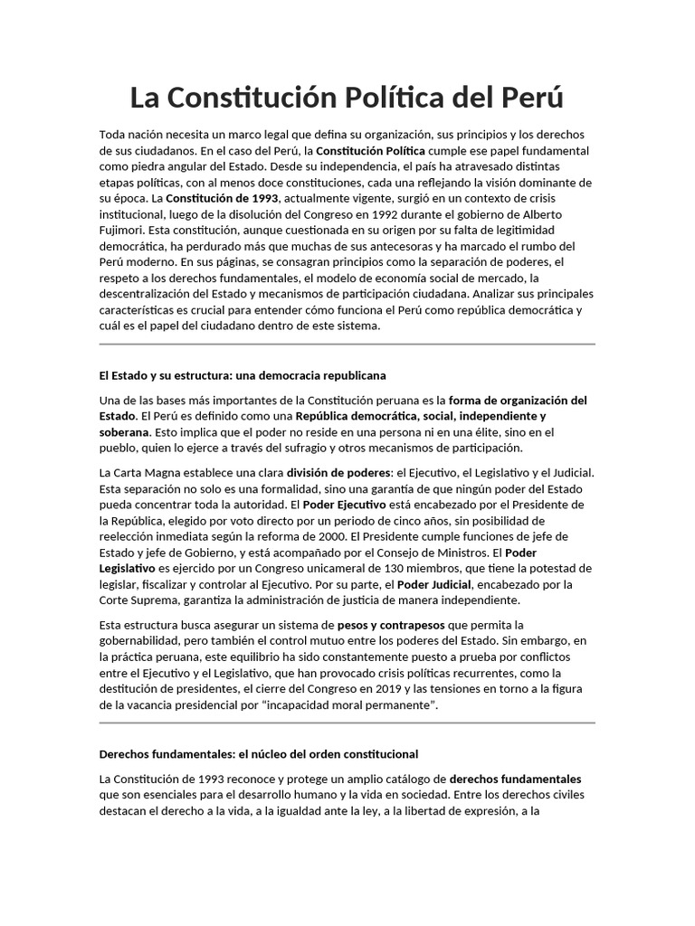 La Constitución Política Del Perú | PDF | Constitución | Democracia