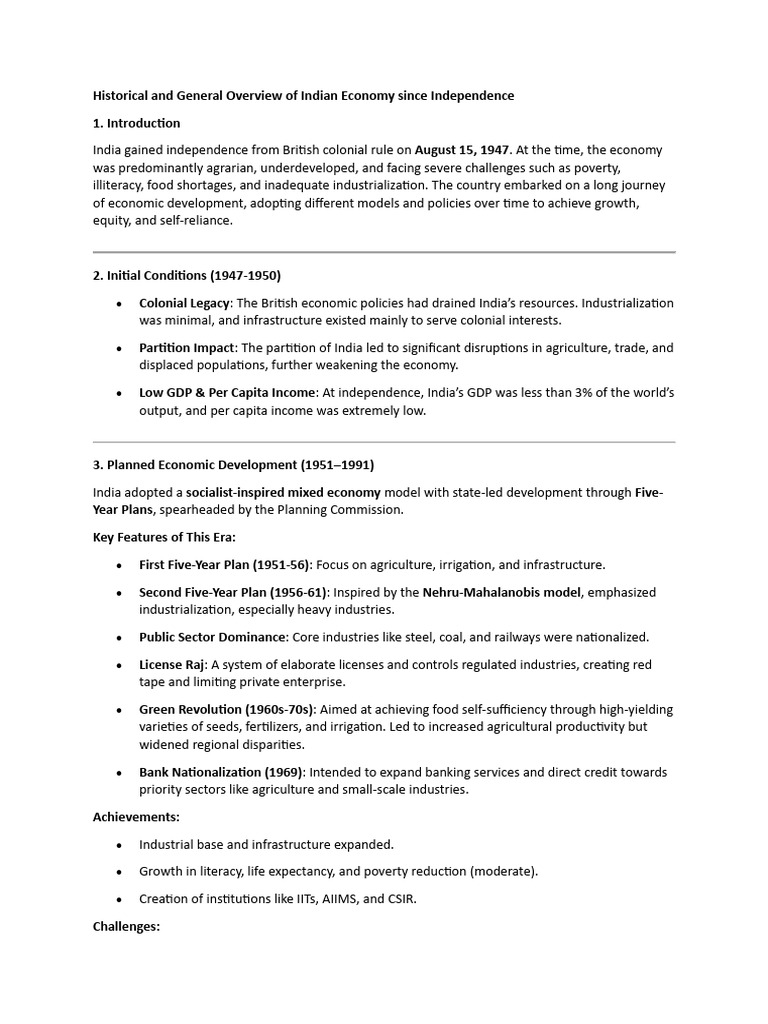 Indian Economy Since Independence Overview | PDF | Economic Growth ...