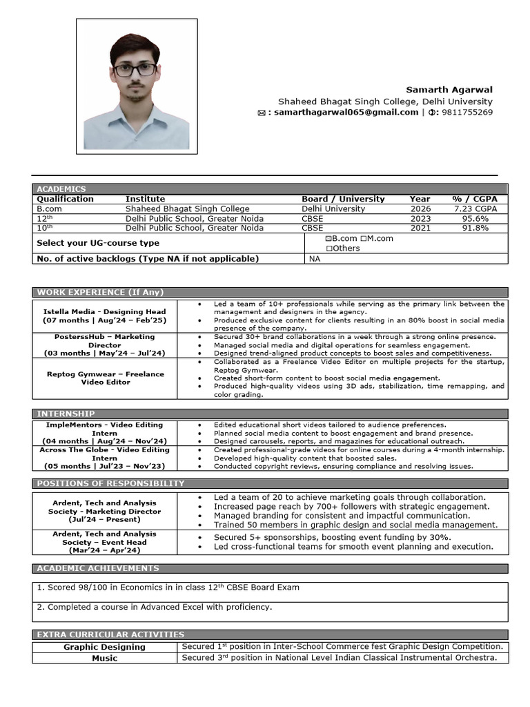 Samarth Agarwal Resume College | PDF