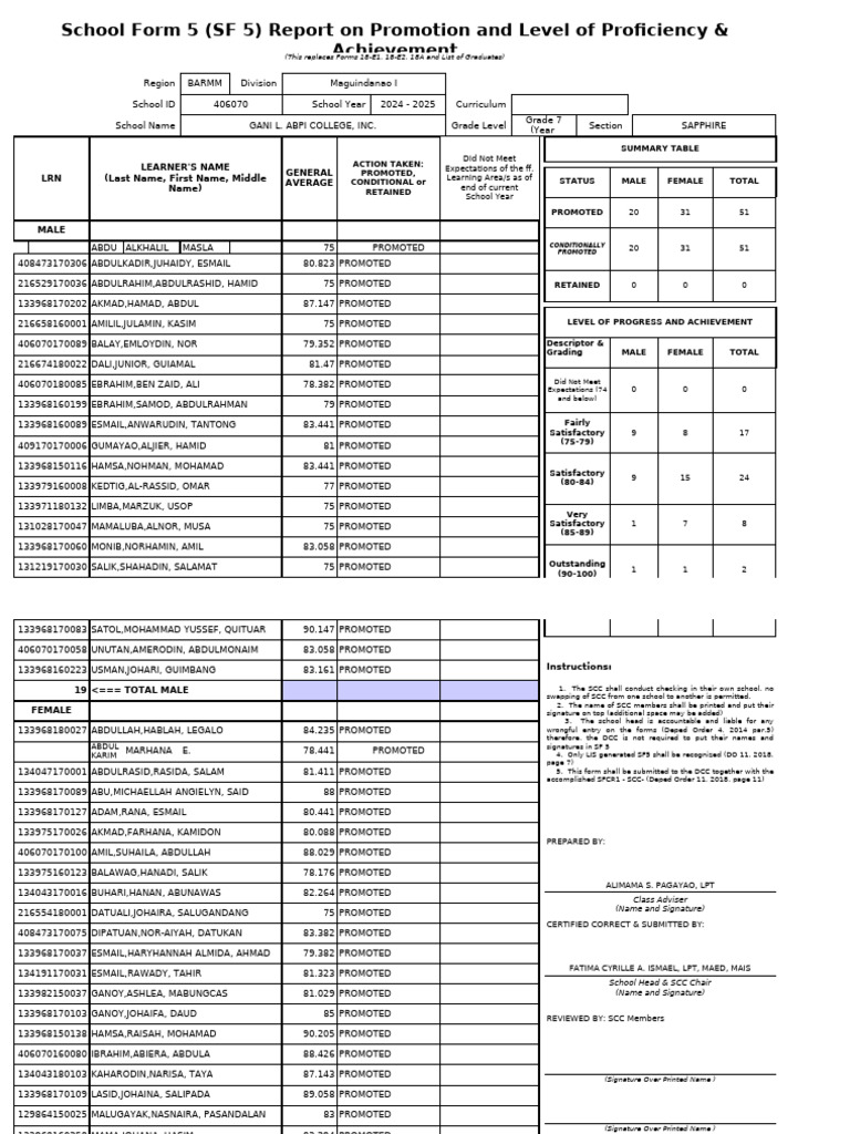SF5 - 2024 - Grade 7 (Year I) - SAPPHIRE (1) - 105053 | PDF