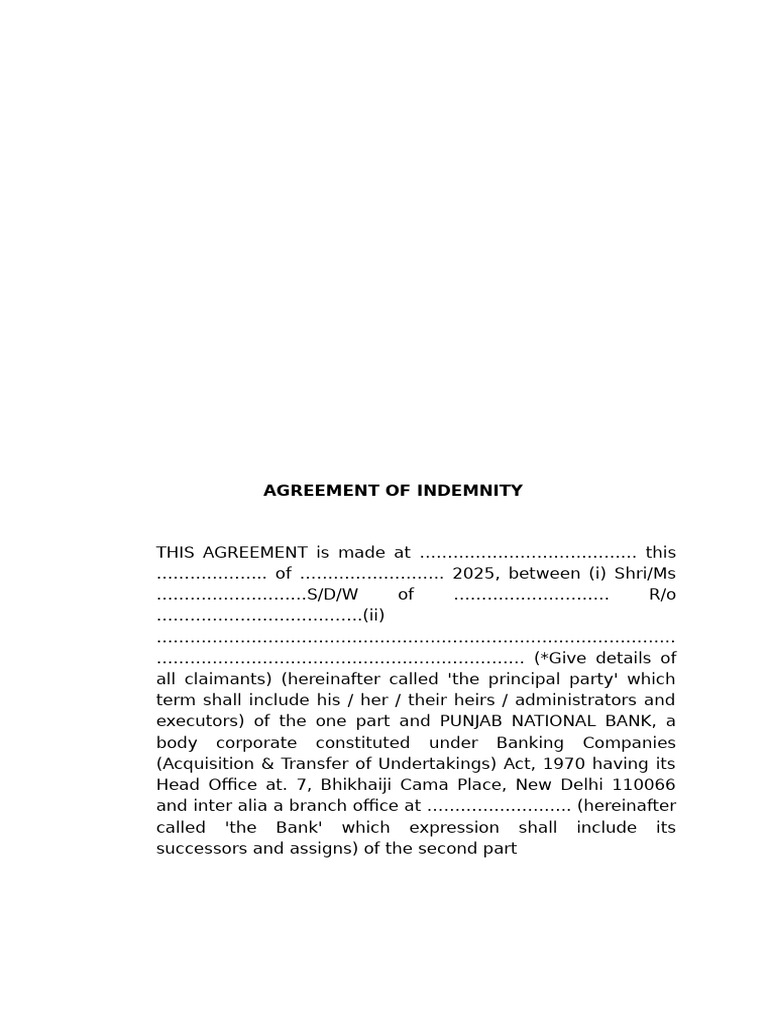 Agreement of Indemnity | PDF
