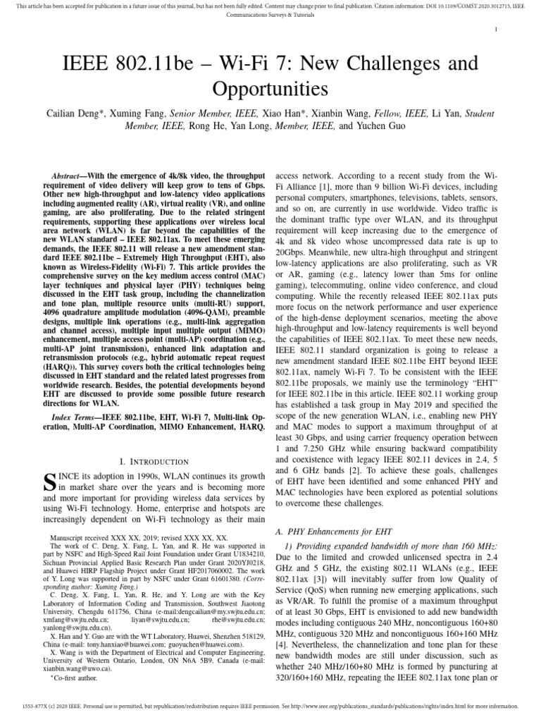 10 1109@comst 2020 3012715 | PDF | Ieee 802.11 | Wi Fi