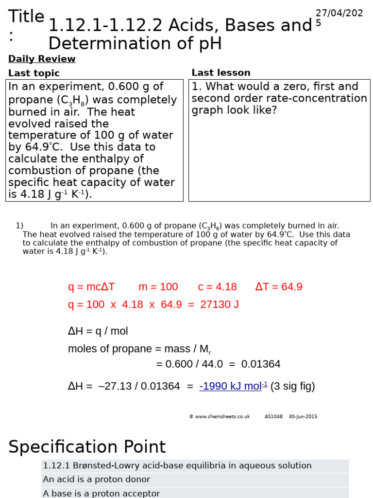 L1 1.12.1 - 1.12.2 - Acids, Bases and Determination of PH | PDF | Acid | Ph