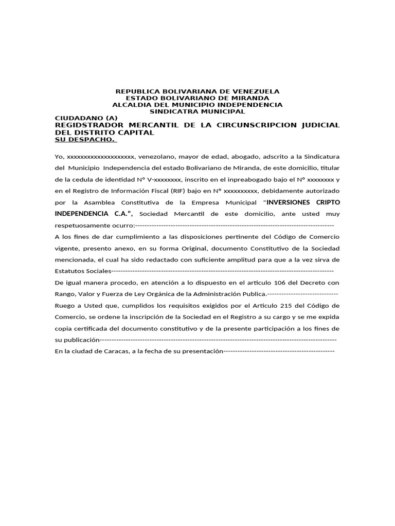 ACRTA CONSTITUTIVA DE IIIINVERSIONES CRITO INDEPENDENCIA | PDF ...
