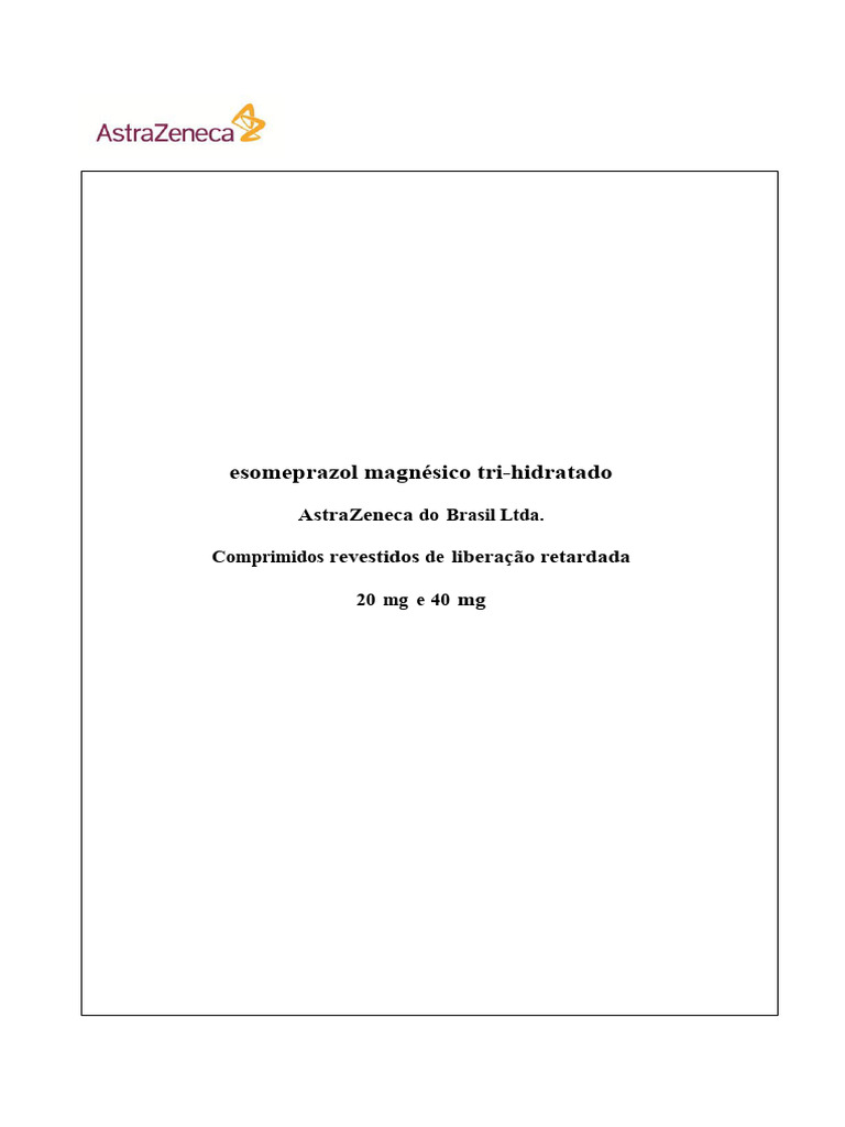 Esomeprazol Magnésico Tri-Hidratado Bula Paciente | PDF | Doença do ...