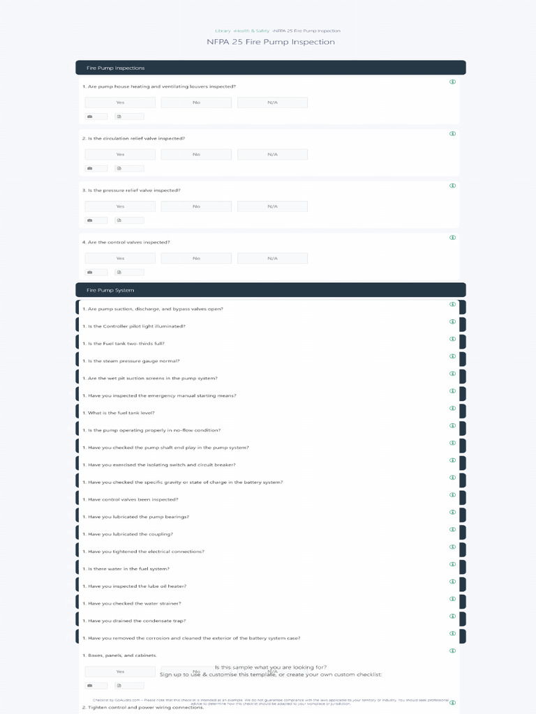 GoAudits - NFPA 25 Fire Pump Inspection (Sample) | PDF